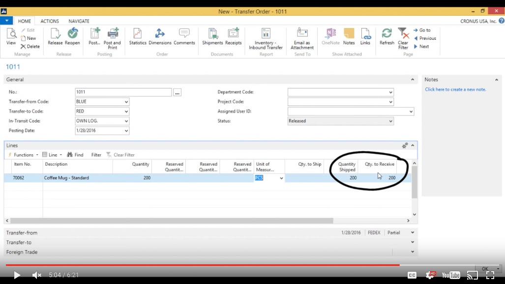 How to create a transfer order in Microsoft Dynamics NAV 2015
