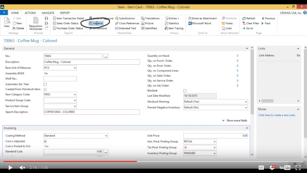 Item variant: sell by colors in Microsoft Dynamics NAV 2015