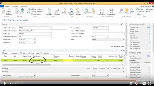 Item variant: sell by colors in Microsoft Dynamics NAV 2015