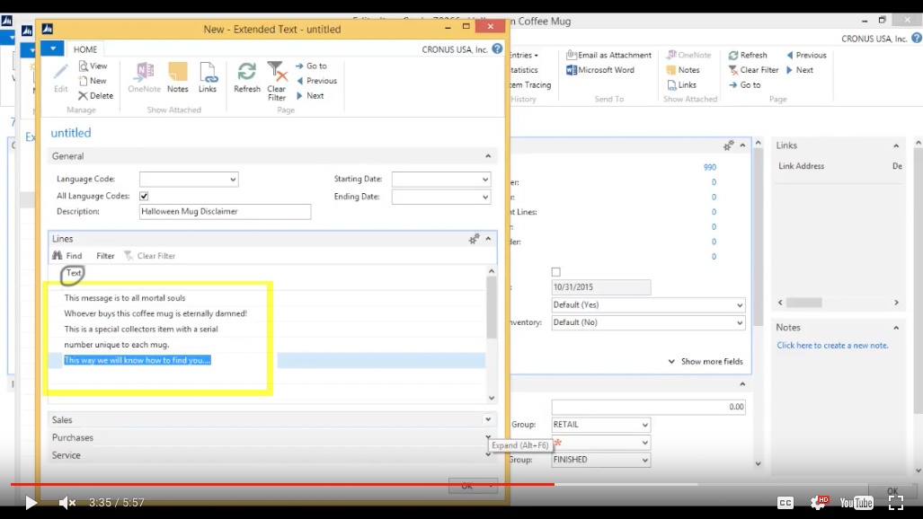 Extended Text in Microsoft Dynamics NAV 2015